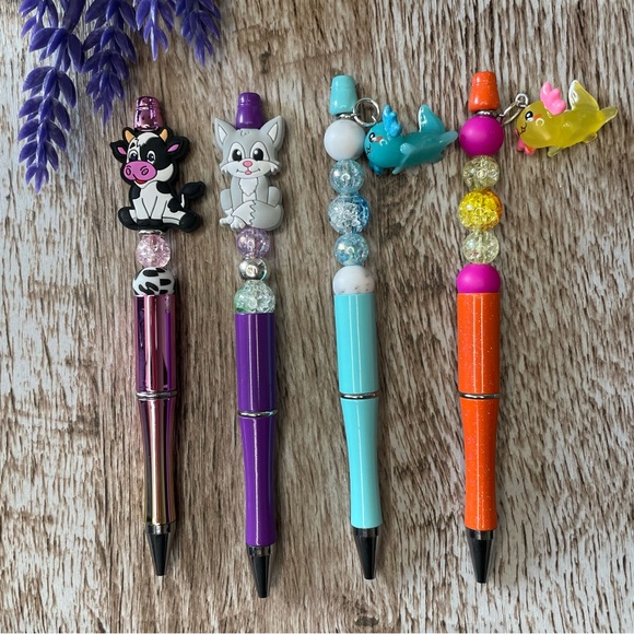 Hand Crafted | Office | Writing Pen Axolotl Cow Fox Artisan Beaded ...